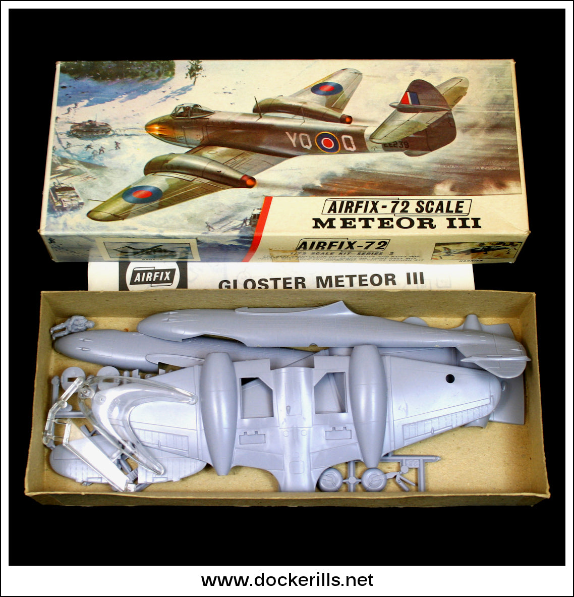 Airfix Meteor III. 1:72 Scale Kit. Vintage Red Stripe Box. – Dockerills