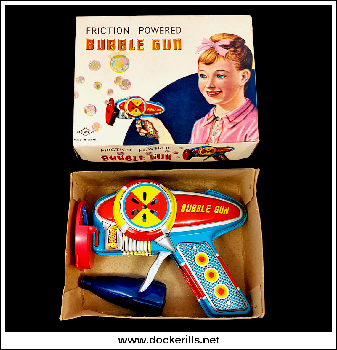 Bubble Gun. Vintage 1960's Tin Plate Bubble blowing Space Gun, DAIYA ...