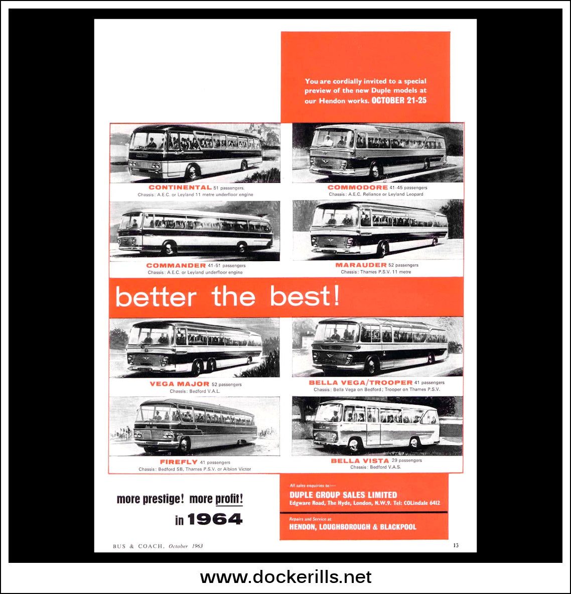Duple Coach Range. Original Vintage Advert From October, 1963. – Dockerills