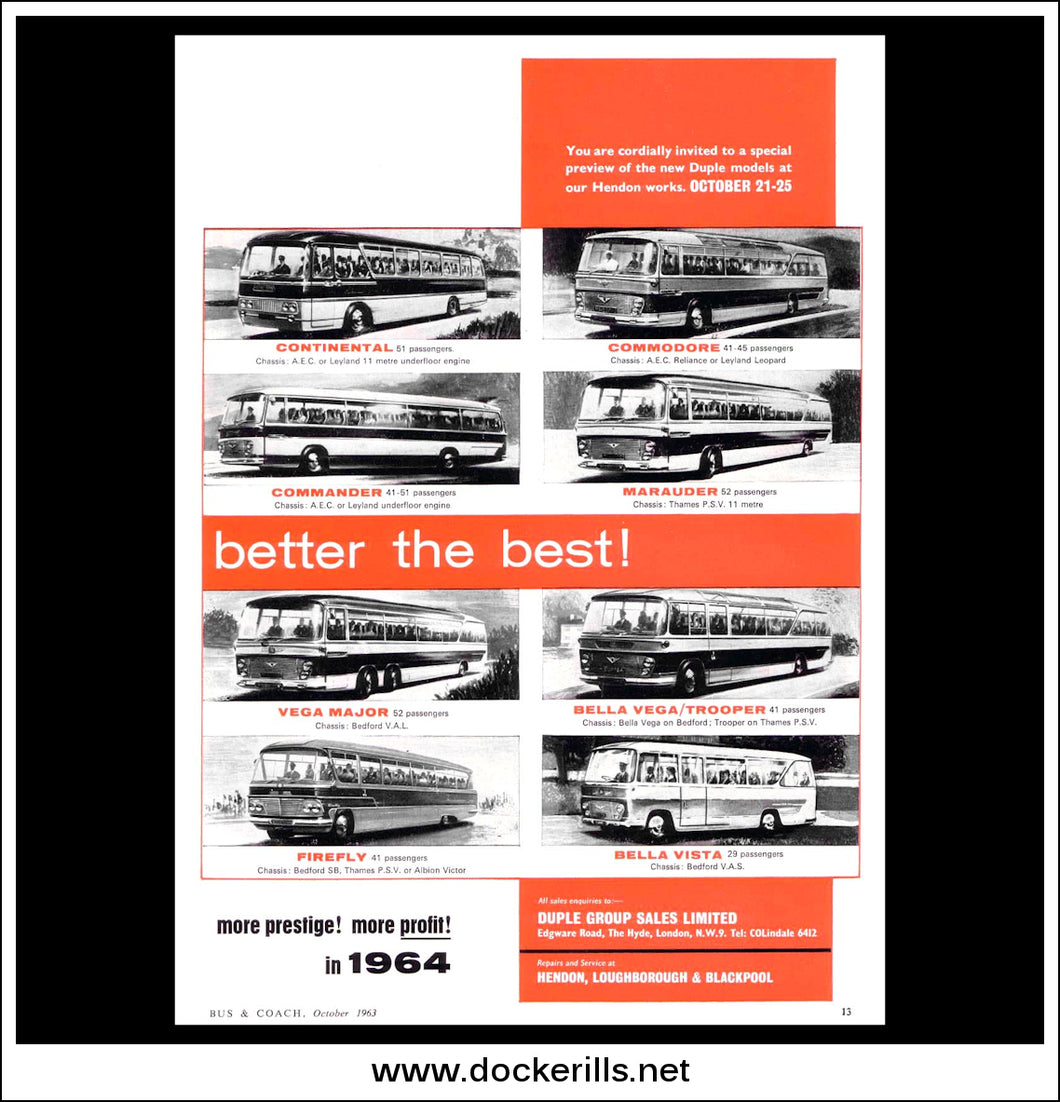 Duple Coach Range. Original Vintage Advert From October, 1963. – Dockerills