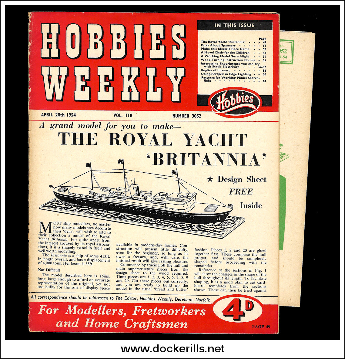 Hobbies Weekly Magazine, Vol. 118, No. 3052, April 28th, 1954. Plan Fo ...