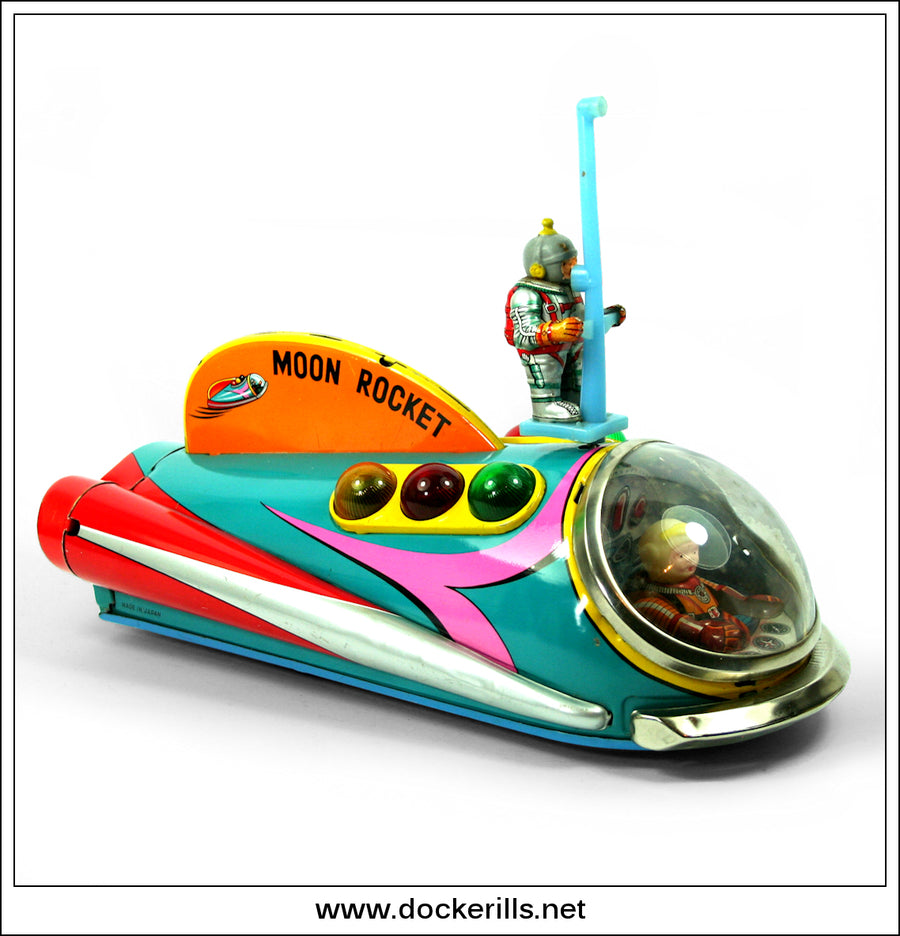 Moon Rocket. Vintage Tin Plate Space Toy, Masudaya, Japan. – Dockerills