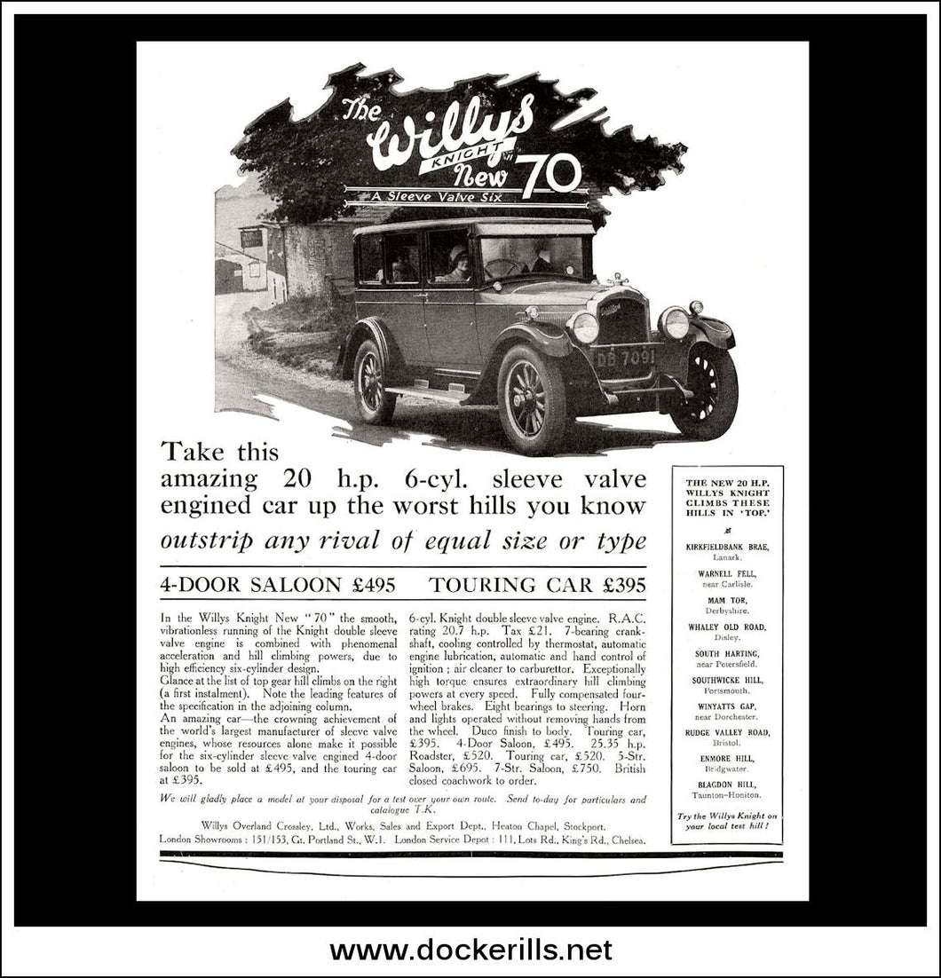 Willys Knight "70". Original Vintage Advert From July 14th, 1926 ...